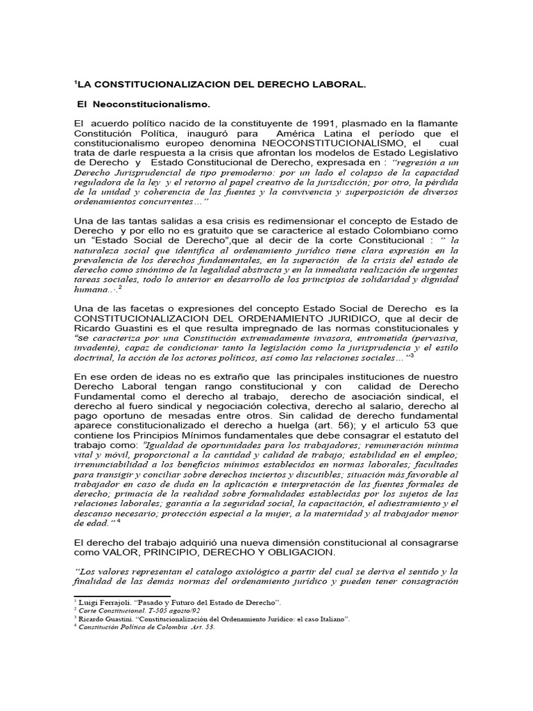 La Constitucionalizacion Del Derecho Labora1-1 | PDF | Constitución | Derecho laboral
