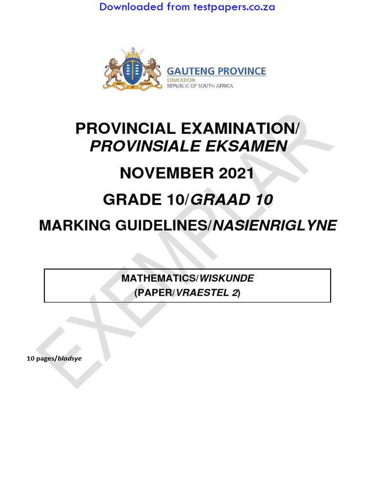 Gr10 Mathematics P2 (ENG & AFR) NOV Possible Answers | PDF