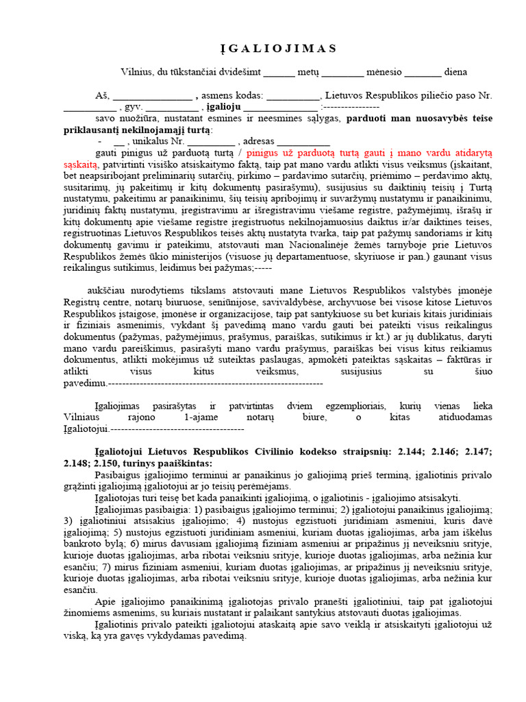 Igaliojimas Parduoti Konkretu PVZ | PDF