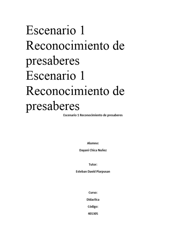 Escenario 1 Reconocimiento de Presaberes. Dayani Chica..... | PDF | Enseñando | Aprendizaje