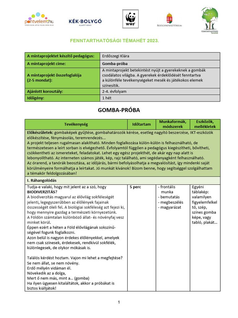 FTH2023 Gomba Proba Mintaprojekt | PDF