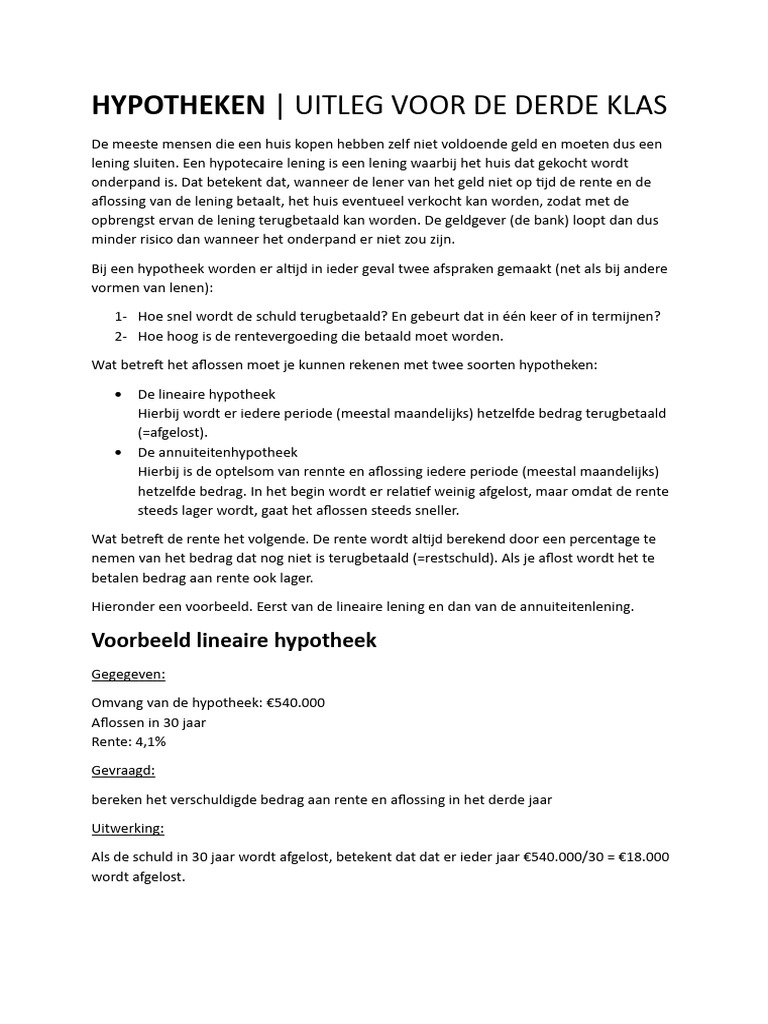 Samenvatting Hypotheken | PDF