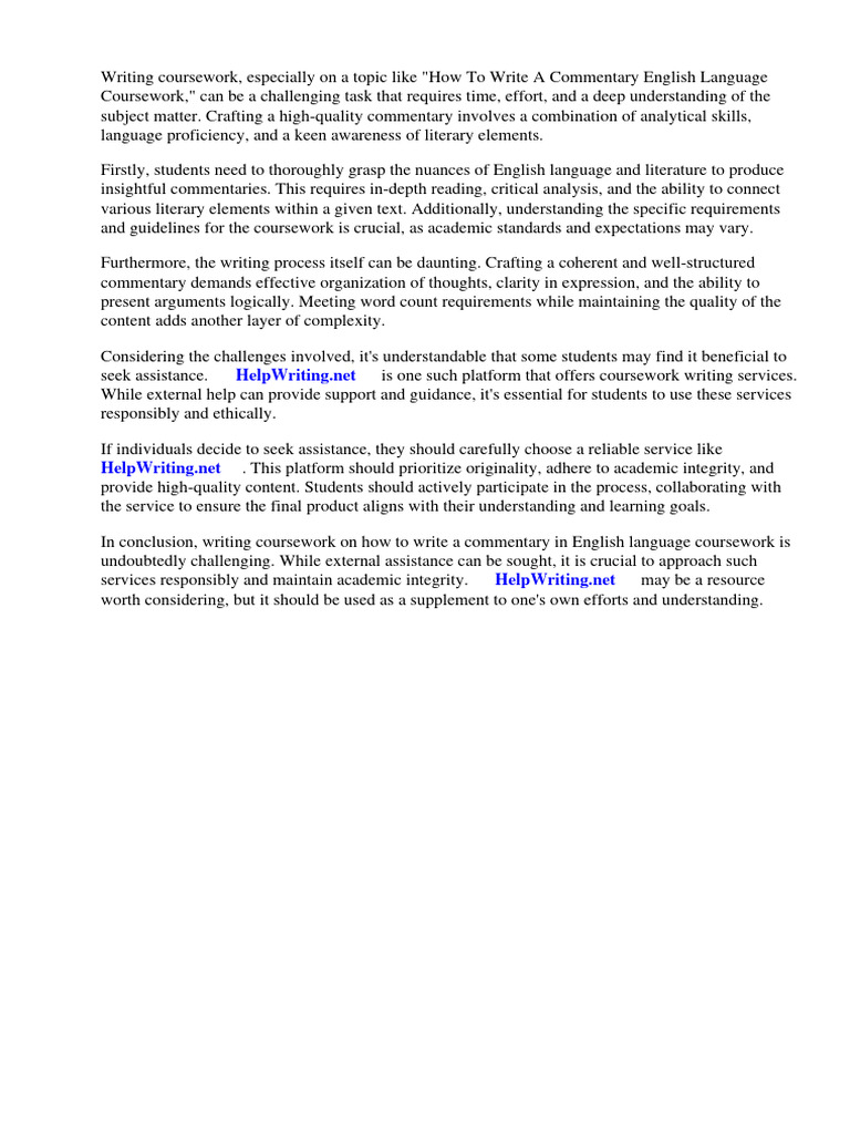 How To Write A Commentary English Language Coursework | PDF ...