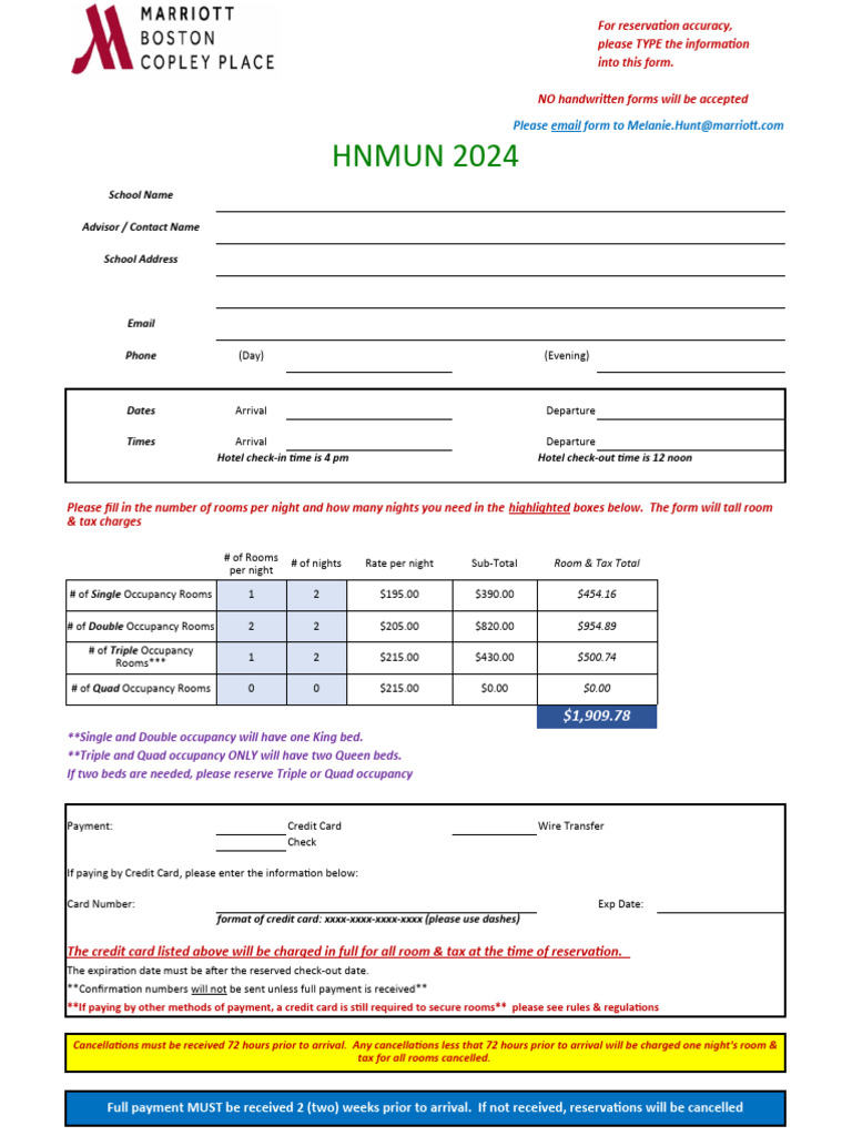HNMUN 2024 Housing Form | PDF | Credit Card | Payments