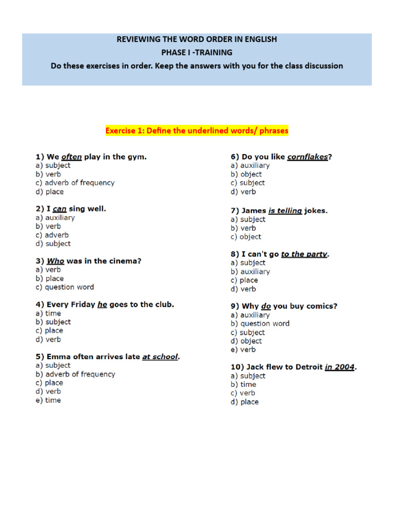 English Word Order Training Exercises | PDF