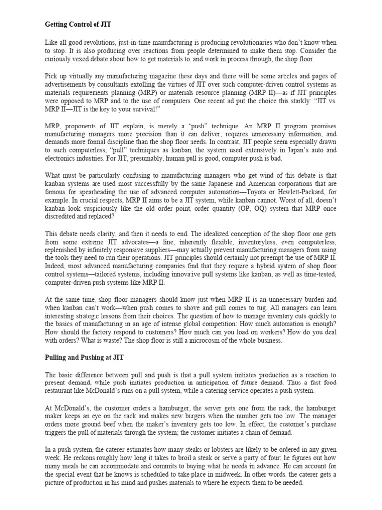 Getting Control of JIT | PDF | Business