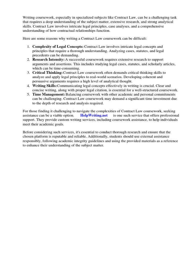 Contract Law Coursework Assistance | PDF | Offer And Acceptance | Legal ...