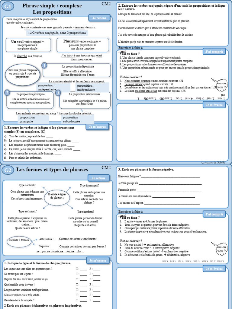 Grammaire CM2 Rentrée 2018 | PDF | Complément d'objet | Phrase