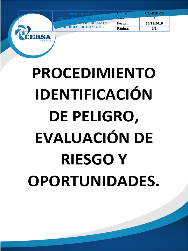 6.1.2. Procedimiento Identificación de Peligro, Evaluación de Riesgo y Medidas de Control. | PDF ...