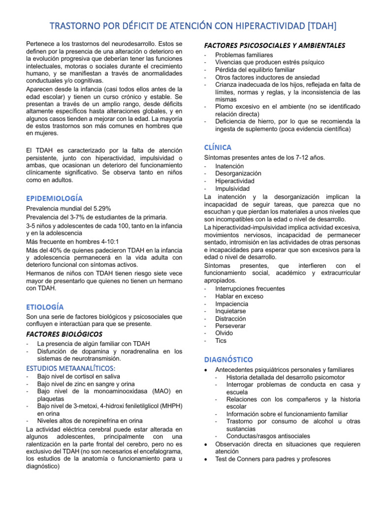Trastorno Por Déficit de Atención Con Hiperactividad | Descargar gratis PDF | Desorden ...