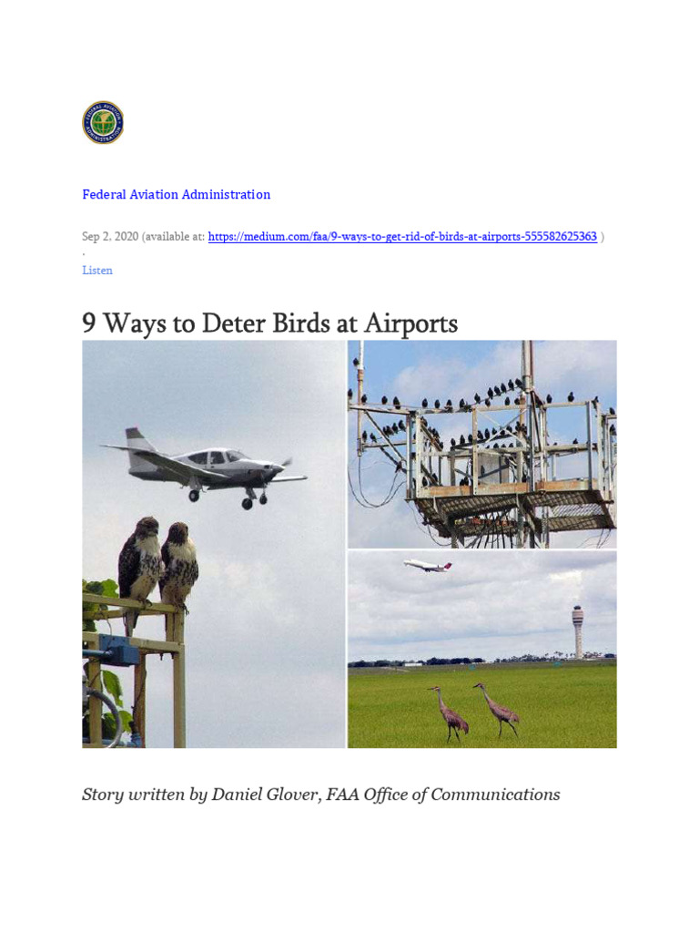 FAA - 9 Ways To Get Rid of Birds at Airports | PDF | Aviation