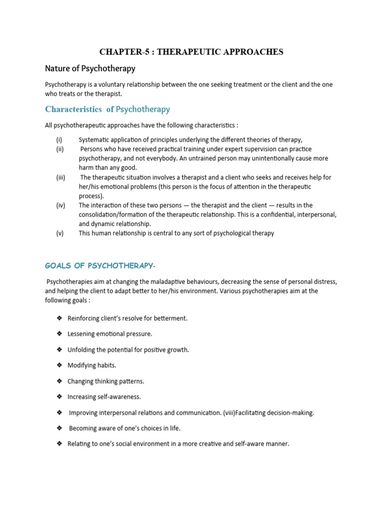 Chapter-5 - Therapeutic Approaches | PDF | Psychotherapy | Cognitive ...
