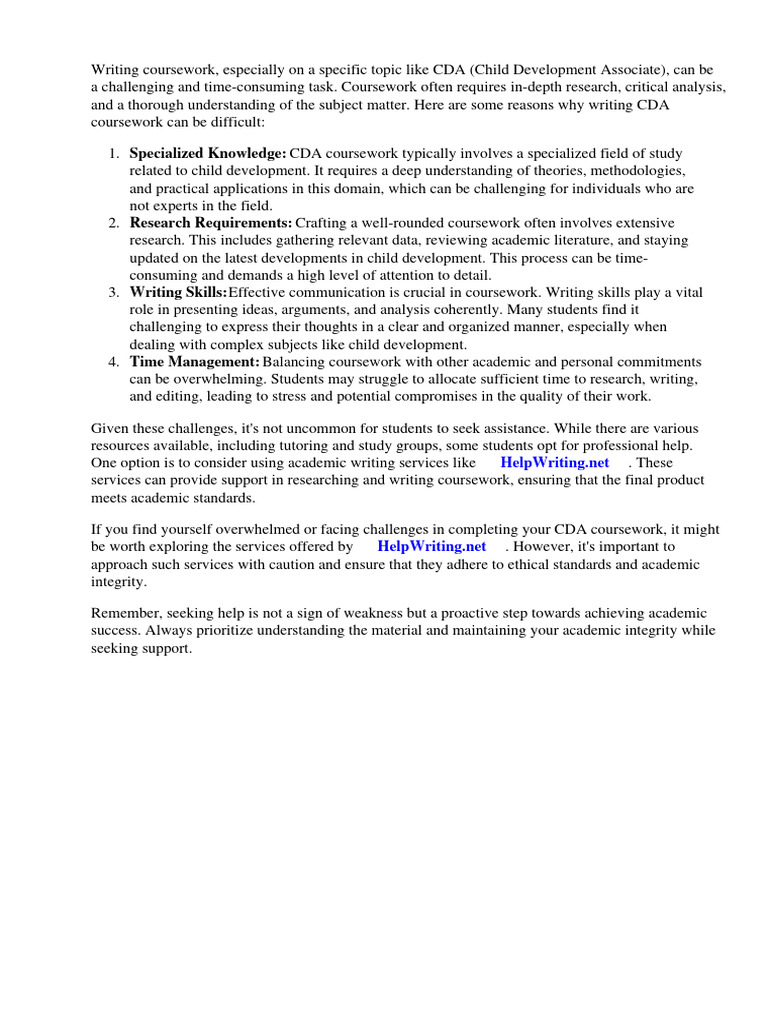 Cda Coursework | PDF | Early Childhood Education | Child Development