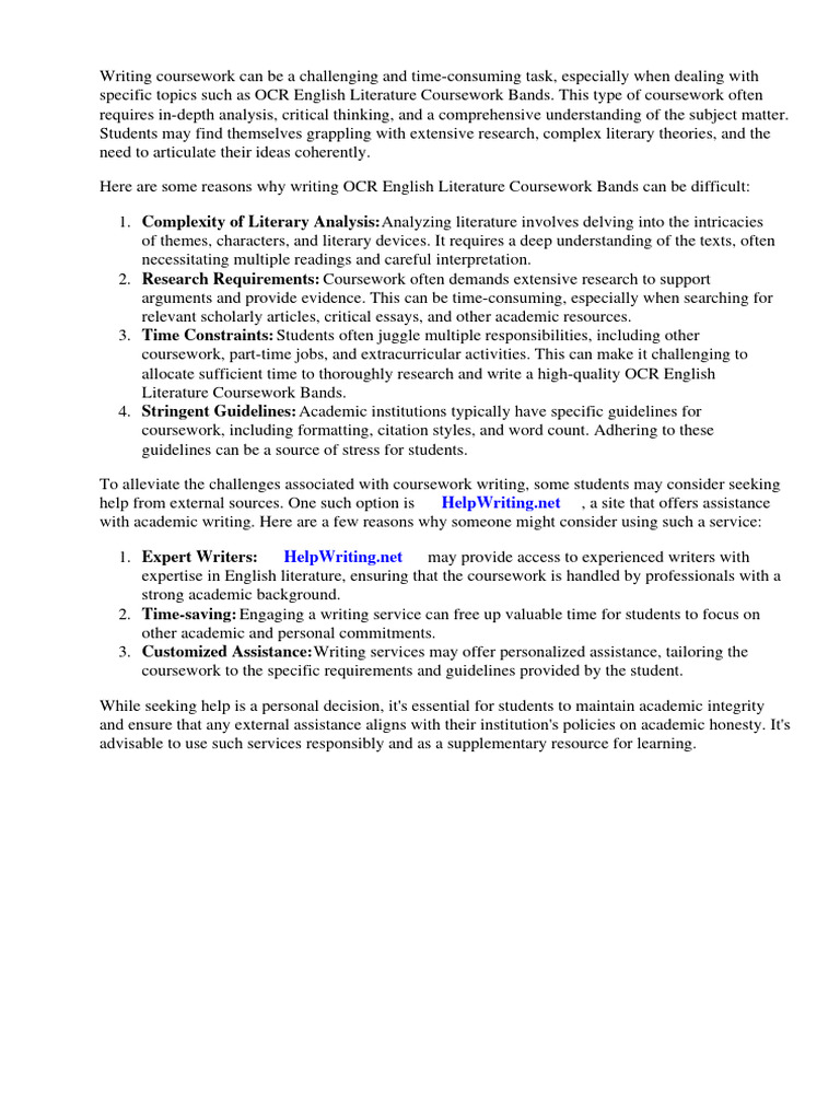 Ocr English Literature Coursework Bands | PDF | Linked In | Facebook