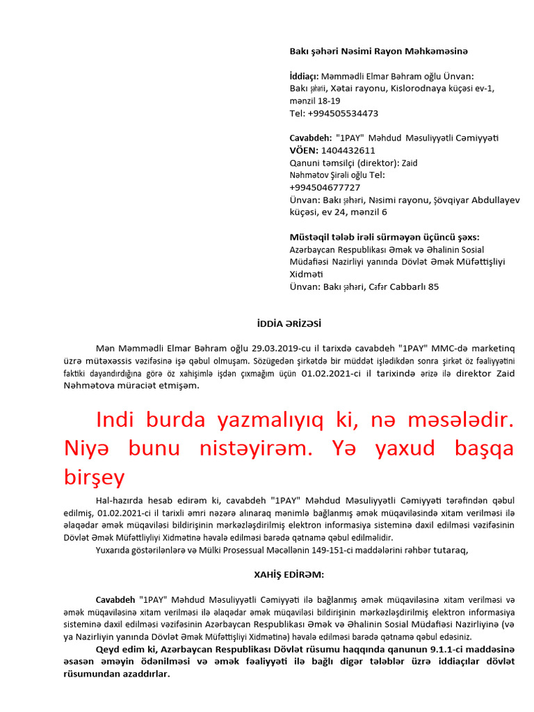 Idda Ərizəsi | PDF