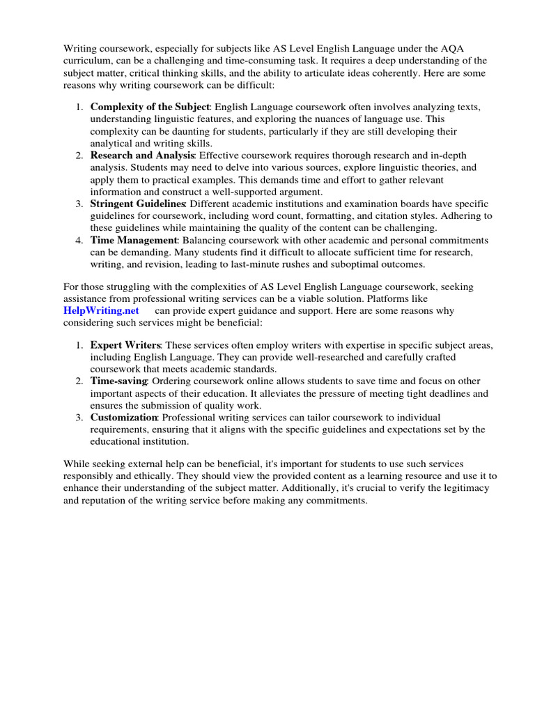 As Level English Language Coursework Aqa | PDF | Essays | Expert