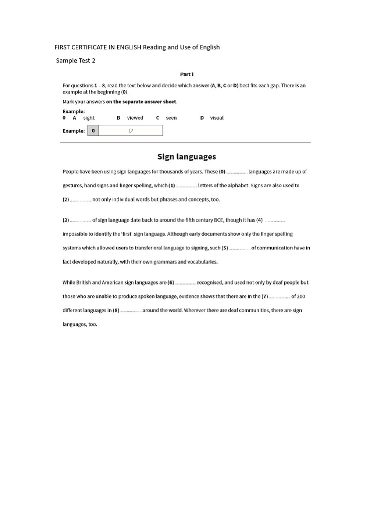 FCE Exam: Reading & English Use | PDF