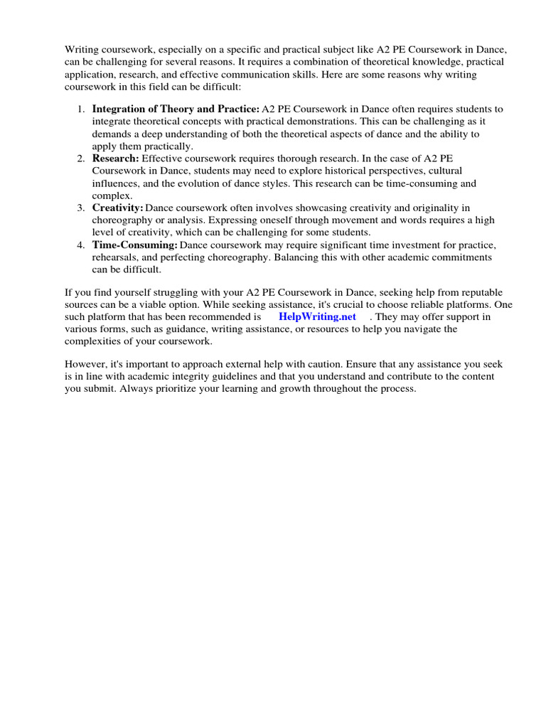 A2 Pe Coursework Dance | PDF | Theory | Physical Education