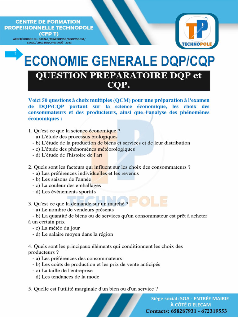 50 Questions pour DQP/CQP Économie | PDF | Offre et demande | Inflation