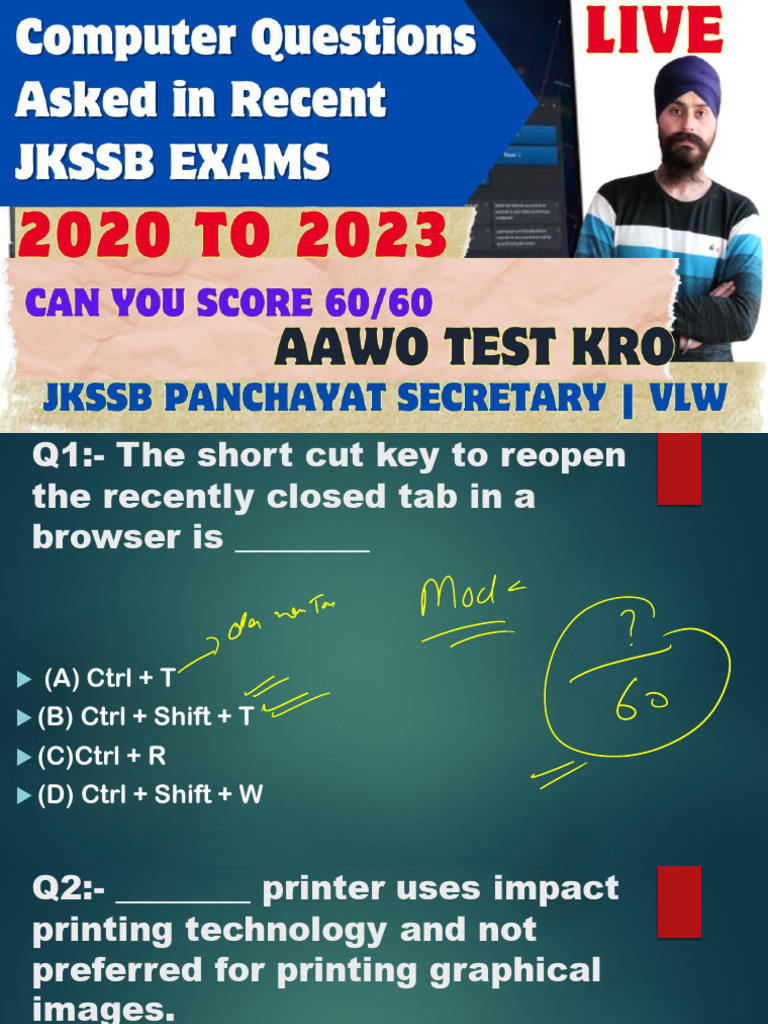 Computer Questions Asked in JKSSB 2 DSK | PDF | Printer (Computing) | Operating System