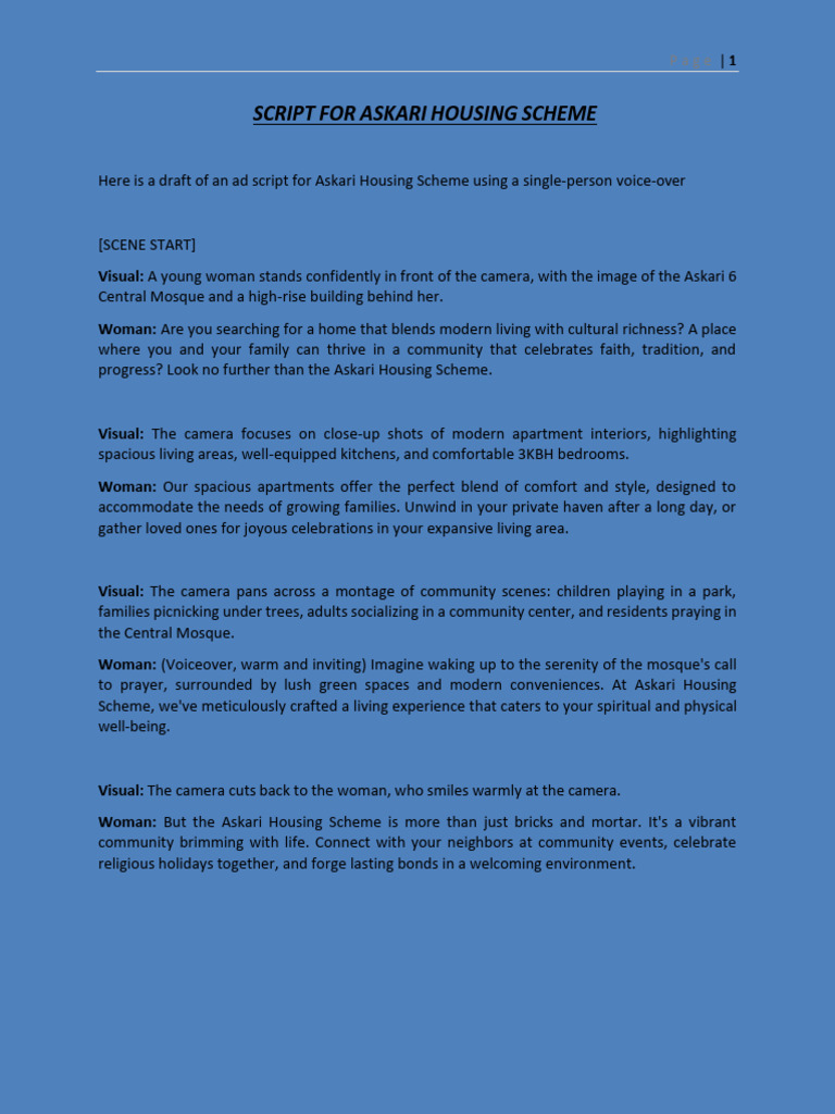 Script For Askari Housing Scheme | PDF