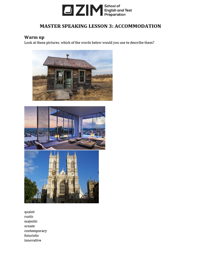 Master Speaking Lesson 3 - Accommodation | PDF