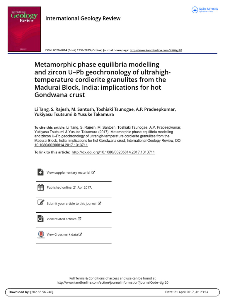 Metamorphic Phase Equilibria Modelling and Zircon U PB Geochronology of ...