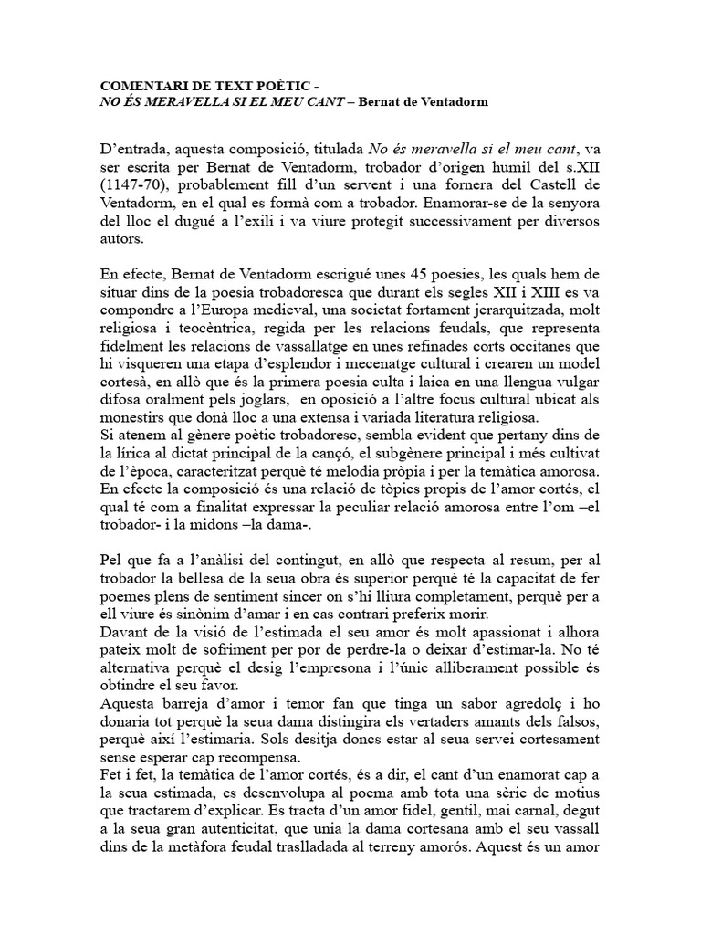 Comentari Model Poesia Trobadoresca | PDF