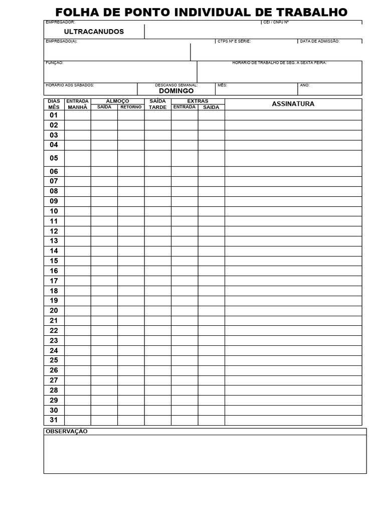 Folha de Ponto Individual Manual | PDF