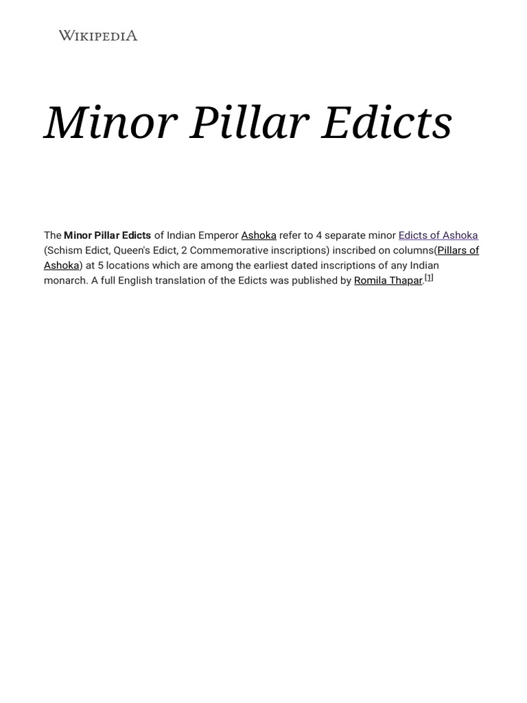 Minor Pillar Edicts - Wikipedia | PDF | Ancient India | Ashoka