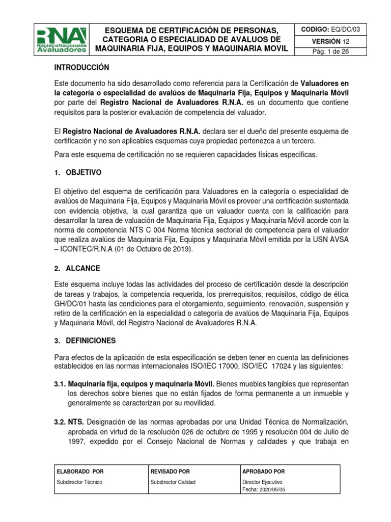 03 - Eq DC 03 Esquema de Certificacion de Mye V12 | PDF | Valoración (Finanzas) | Inflación