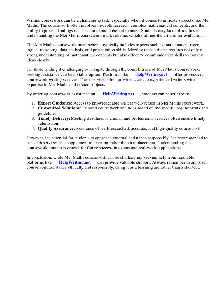 Mei Maths Coursework Mark Scheme | PDF | Mathematics | Gce Advanced Level (United Kingdom)