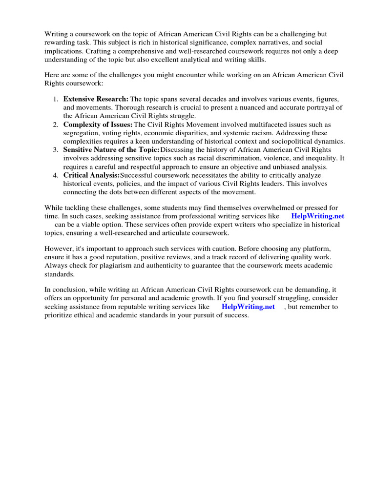 African American Civil Rights Coursework | PDF | Martin Luther King Jr ...