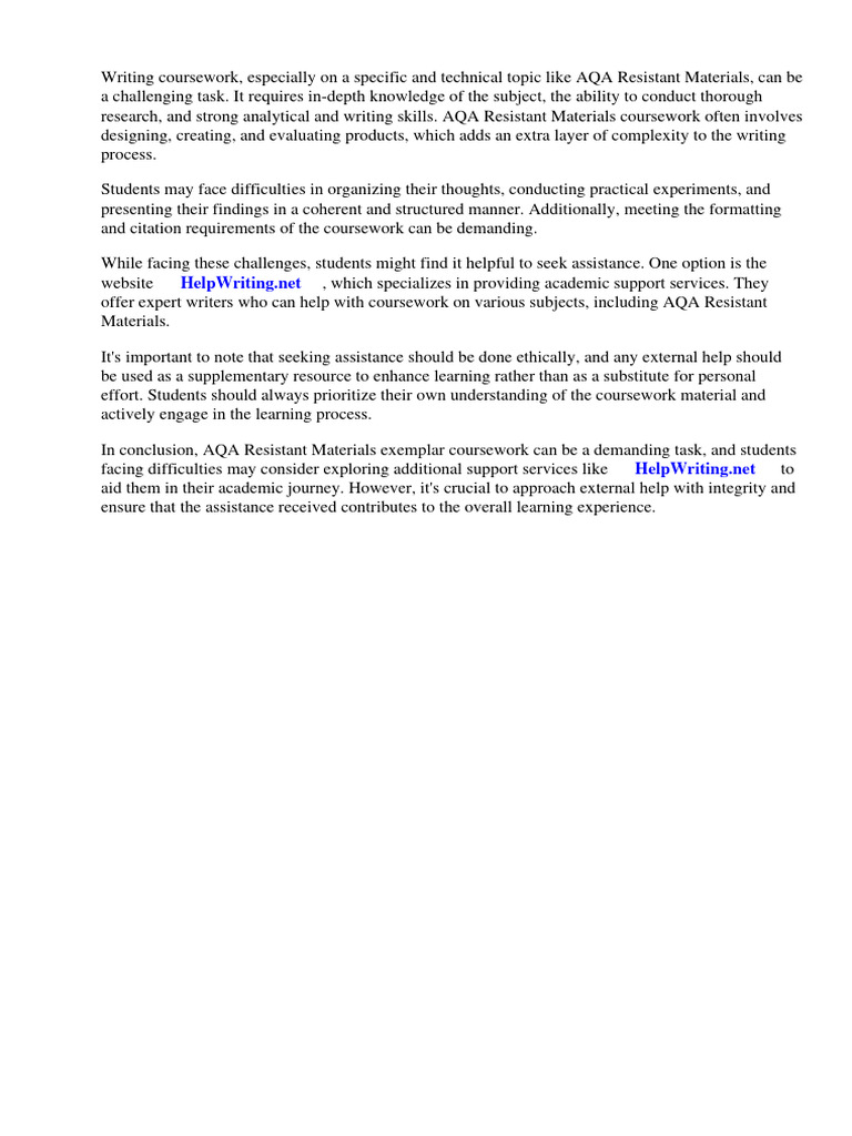 Aqa Resistant Materials Exemplar Coursework | PDF | Cognition | Human Communication