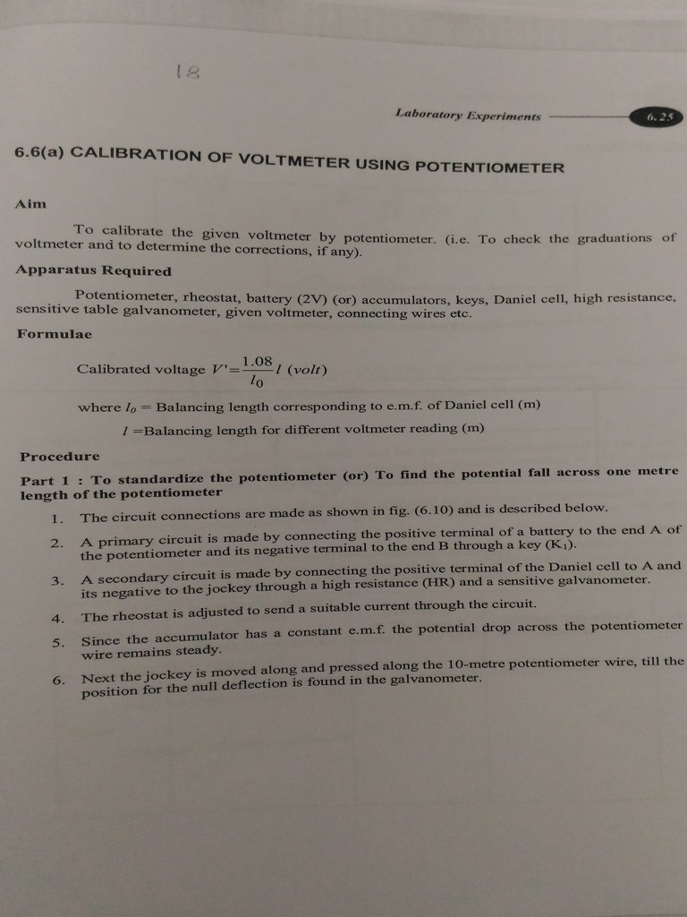 Calibration of Voltmeter Using Potentiometer | PDF