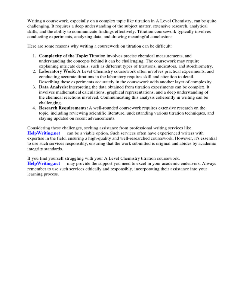Titration A Level Chemistry Coursework | PDF | Titration | Chemistry