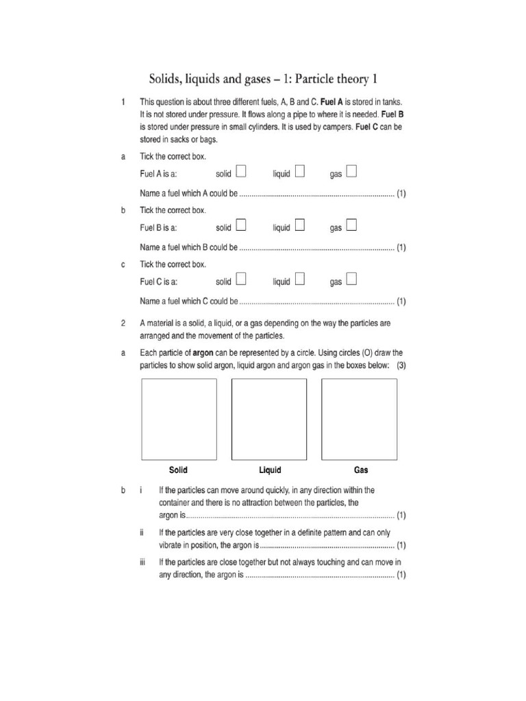 Kinetic Theory of Matter Worksheet | PDF