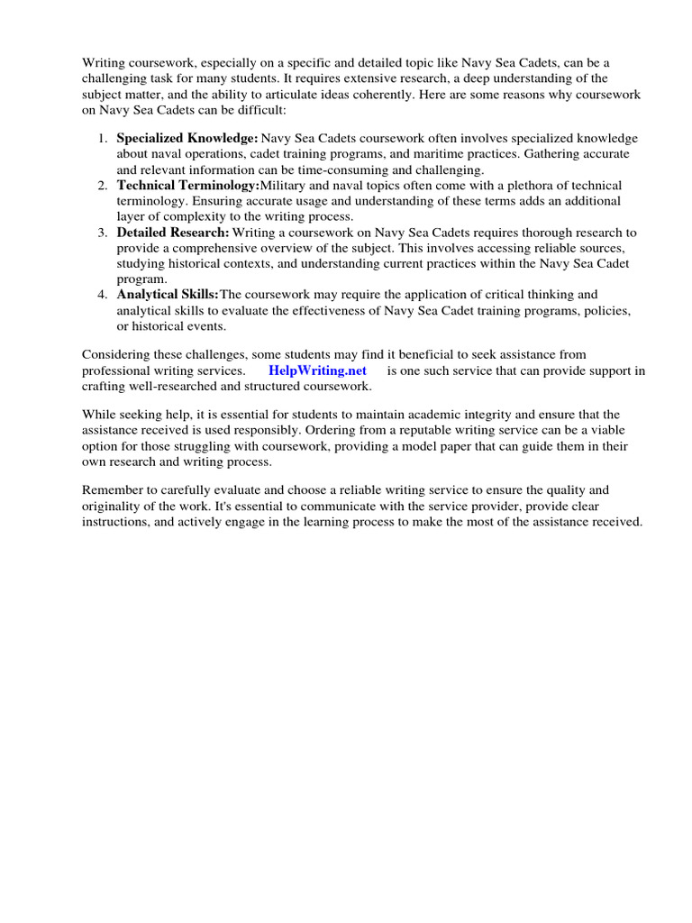 Navy Sea Cadets Coursework | PDF | Cadet | United States Navy