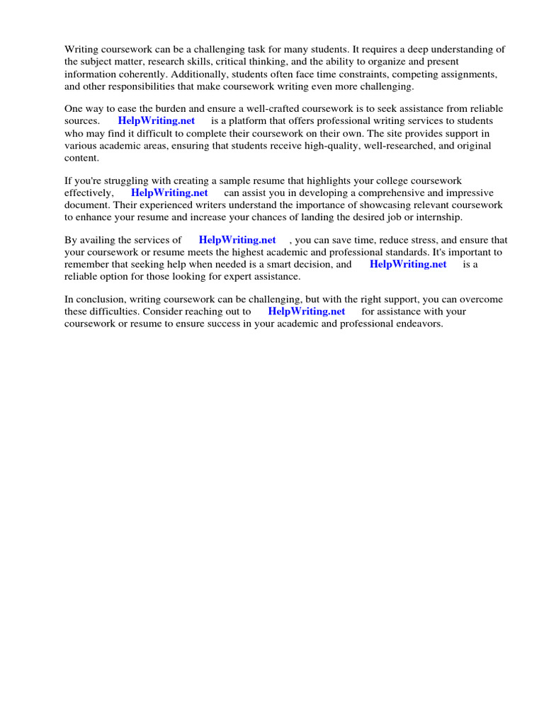 Sample Resume With College Coursework | Download Free PDF | Résumé ...