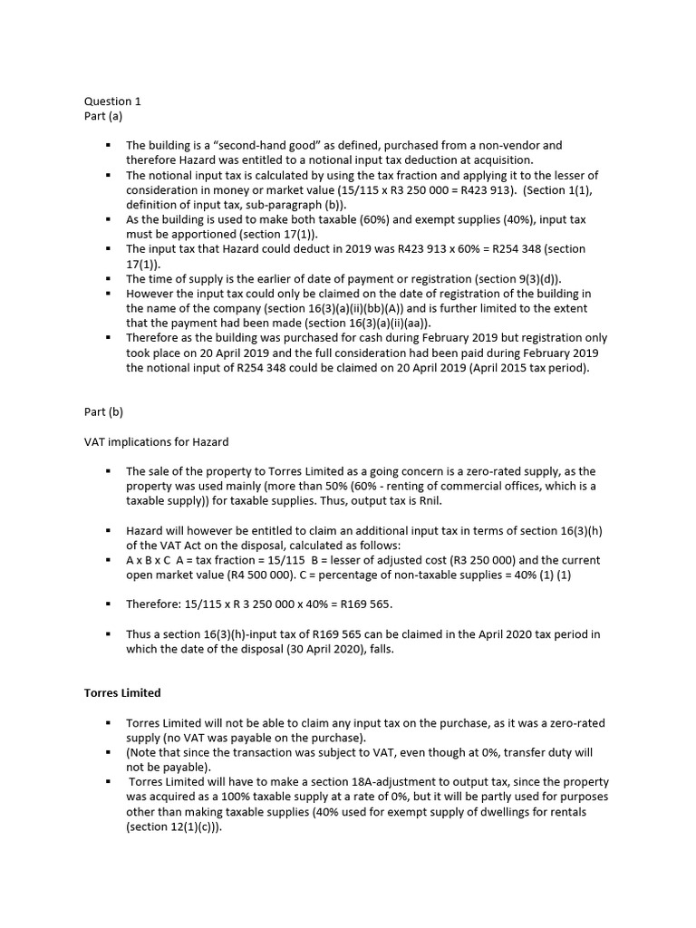 STX 4000 Additional Question 1 Memo | PDF | Value Added Tax | Taxes
