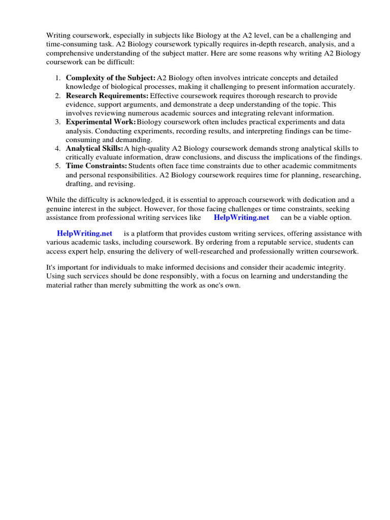A2 Coursework Biology Ideas | PDF | Information | Science