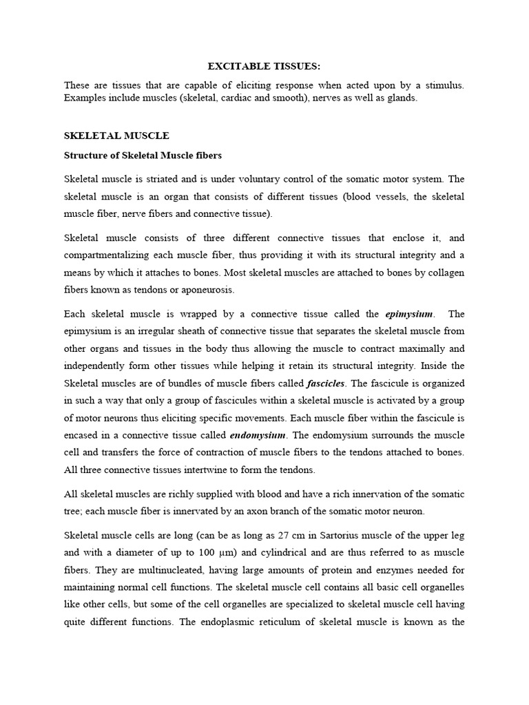 Excitable Tissues 1 Pdf Muscle Contraction Actin