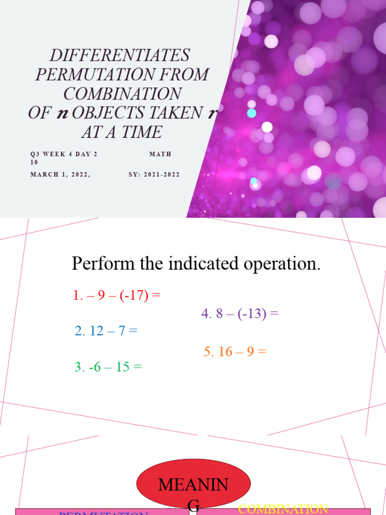 q3 Wk3 d2 Differentiates Permutation From Combination of N Objects ...