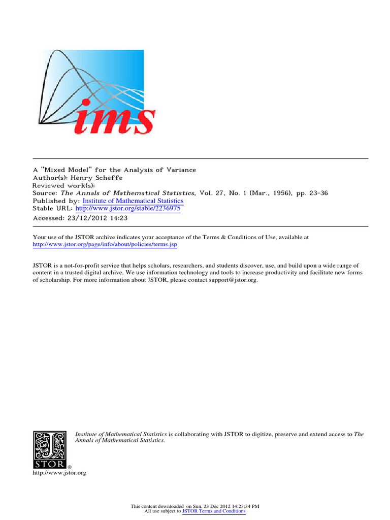 Scheffe 1956 A Mixed Model For The Analysis of Variance | PDF ...