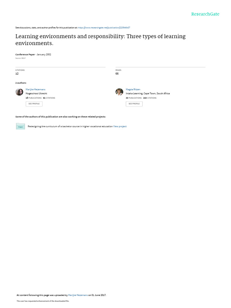 Learning Environments and Responsibility Three Types of Learning ...