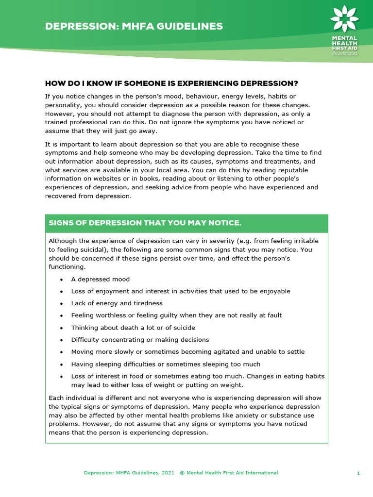 Depression - Mhfa Guidelines 2021 0 | PDF | Major Depressive Disorder ...