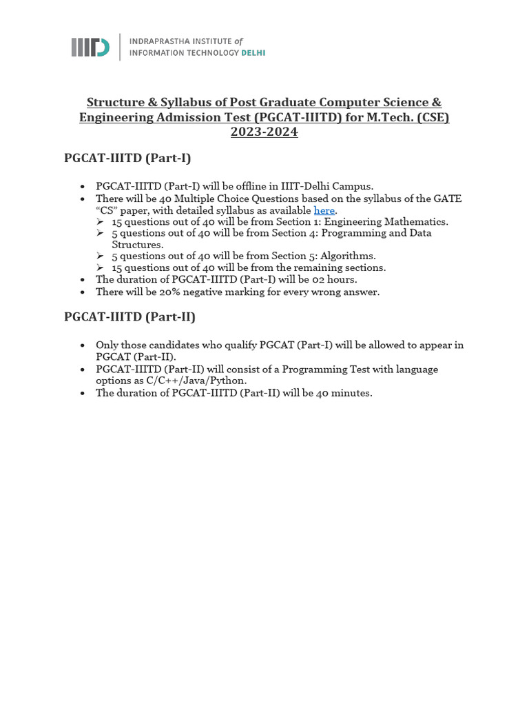 Structure & Syllabus of Post Graduate Computer Science & Engineering ...