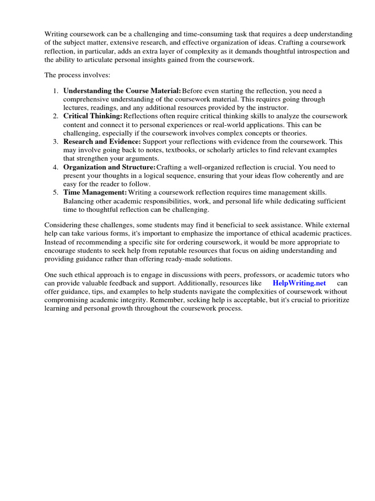Sample of Coursework Reflection | Download Free PDF | Essays | Thought