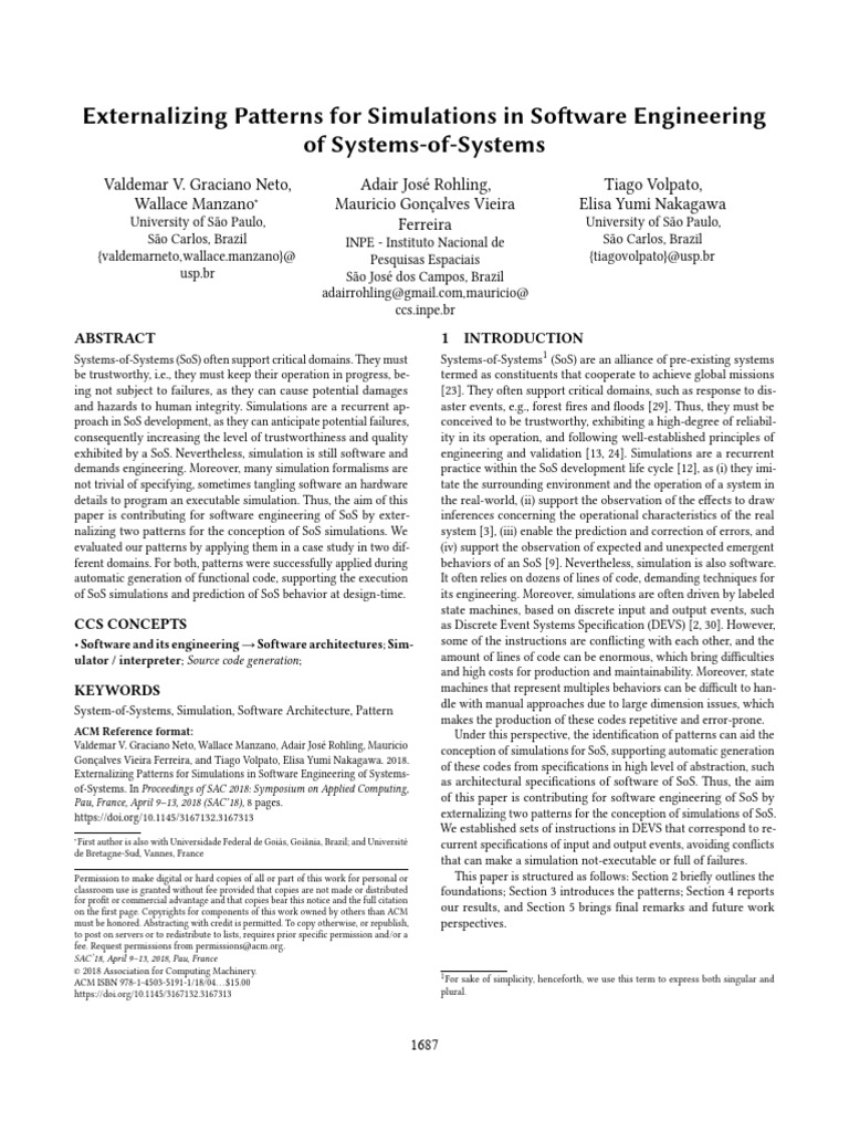 Externalizing Patterns For Simulations in Software Engineering of Systems-of-Systems | PDF ...
