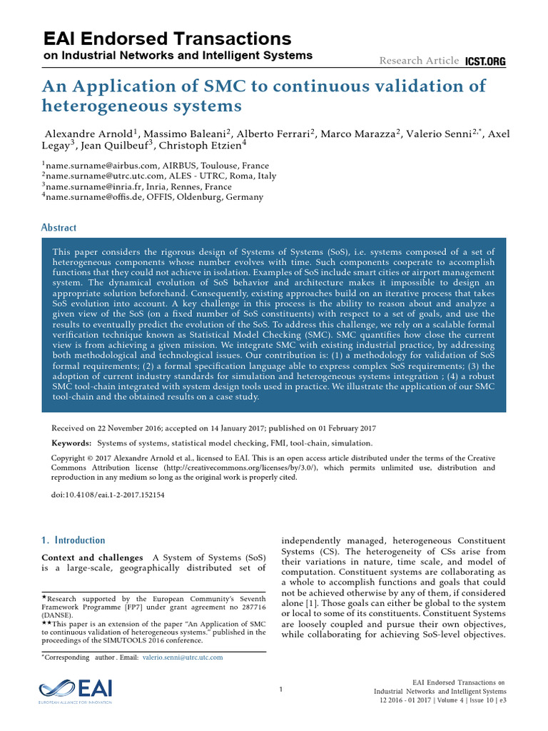 An Application of SMC To Continuous Validation of Heterogeneous Systems | PDF | Simulation | System